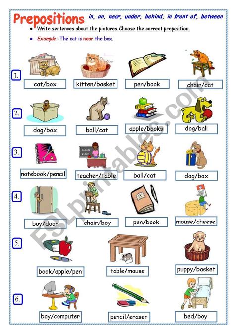 Free Printable English Worksheets Prepositions Of Place Kindergarten