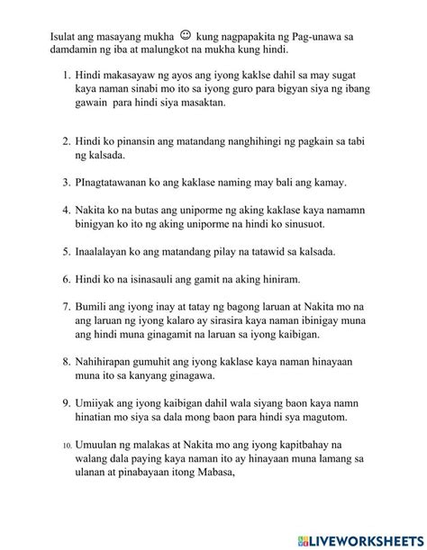Pagkilala Sa Sariling Damdamin O Emosyon Worksheet Live 45 Off