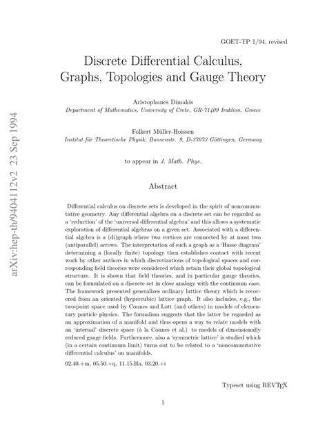 Pdf Discrete Differential Calculus Graphs Topologies And Gauge Theory