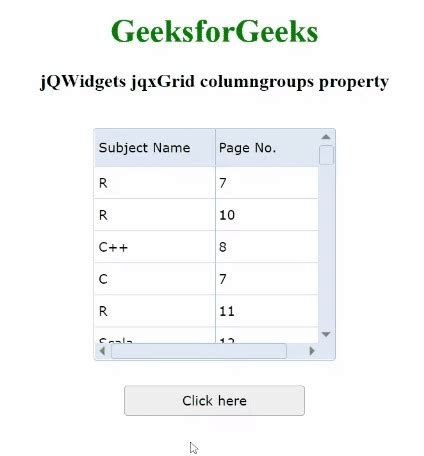 jQWidgets jqxGrid columngroups Propriété StackLima