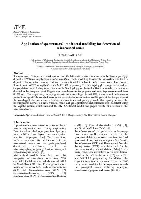 Pdf Application Of Spectrum Volume Fractal Modeling For Detection Of Mineralized Zones
