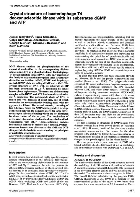 Pdf Crystal Structure Of Bacteriophage T4 Deoxynucleotide Kinase With