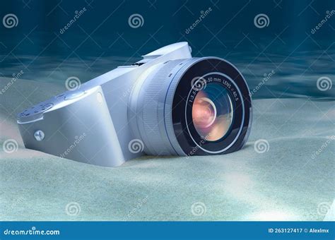 Digital Camera On Ocean Bottom Underwater 3D Rendering Stock