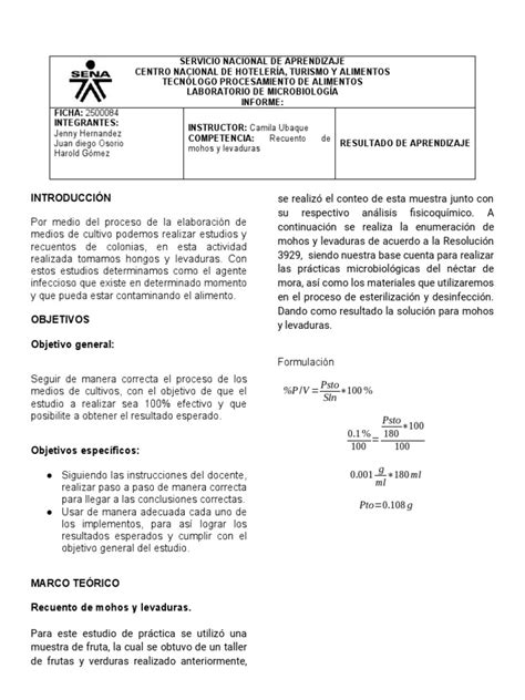 informe de resultados recuento de mohos y levaduras l y ll pdf