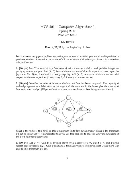 M Cs 401 Computer Algorithms I Problem Set 5 Mcs 401 Computer