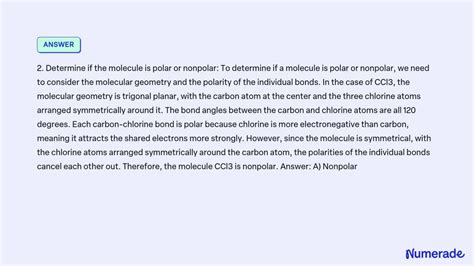 Solved Draw The Lewis Structure Of Ccl3 And Then Determine If The Molecule Is Polar Or Nonpolar