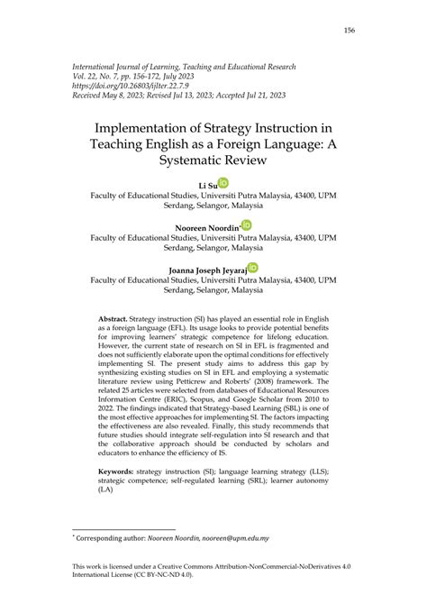 Pdf Implementation Of Strategy Instruction In Teaching English As A Foreign Language A