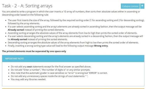 Solved Task 2 A Sorting Arrays Collapse Context You