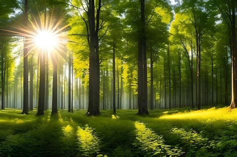 premium ai image the sun shines through the trees