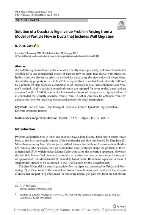 Solution Of A Quadratic Eigenvalue Problem Arising From A Model Of