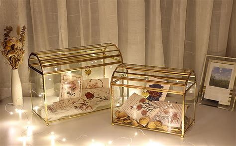 BTSKY Gold Glass Wedding Card Envelope Box With Heart Lock And Slot 10