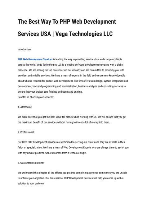 Ppt The Best Way To Php Web Development Services Usa Vega