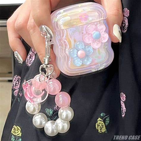 Ins เคสหูฟัง แบบนิ่ม ลายดอกไม้ 3d สีชมพู พร้อมพวงกุญแจ สําหรับ Airpods