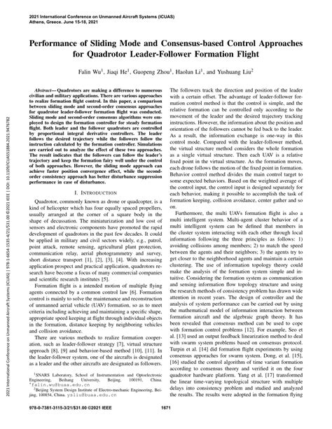 Pdf Performance Of Sliding Mode And Consensus Based Control Approaches For Quadrotor Leader