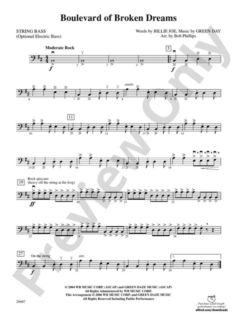 Boulevard Of Broken Dreams String Bass String Bass Part Digital