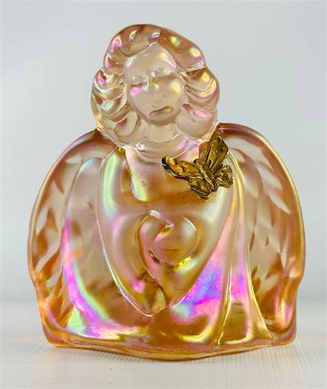 Fenton Pink Opalescent Glass Guardian Angel Figure With A Gold