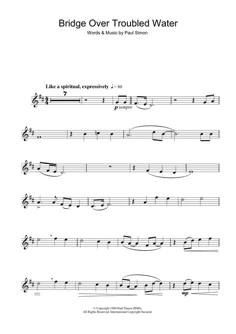 Bridge Over Troubled Water Sheet Music Simon Garfunkel Alto Saxophone