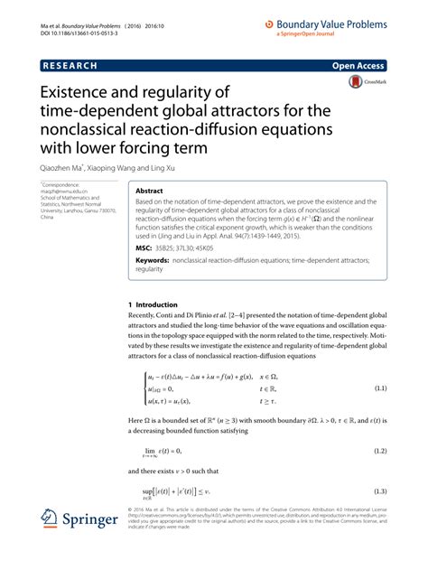 Pdf Existence And Regularity Of Time Dependent Global Attractors For The Nonclassical Reaction