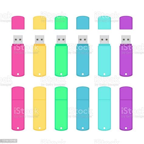 둥근 Usb 플래시드라이브 다채로운 세트 흰색 배경에서 격리된 벡터 그림 Usb 메모리에 대한 스톡 벡터 아트 및 기타 이미지