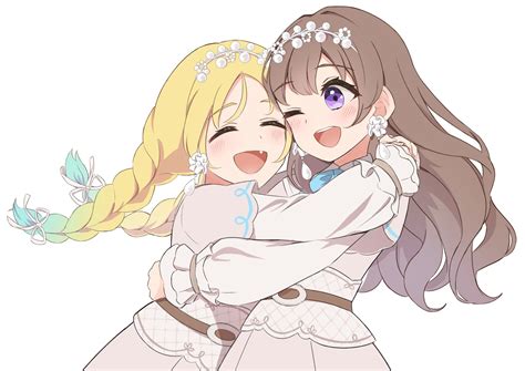 Safebooru 2girls D Blonde Hair Blue Hair Blush Braid Brown Hair