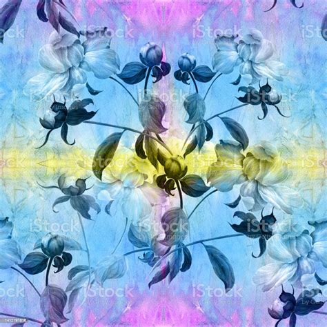 수채화 배경에 모란 꽃 원활한 패턴 꽃과 잎의 콜라주 인쇄물 직물에 대한 그림 물건 스크랩북 인사말 카드를 사용하십시오 개념에 대한 스톡 벡터 아트 및 기타 이미지 Istock