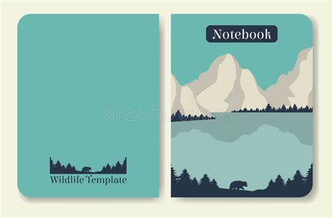Notebook Page Blue Landscape Design Wildlife Cover Illustration Stock