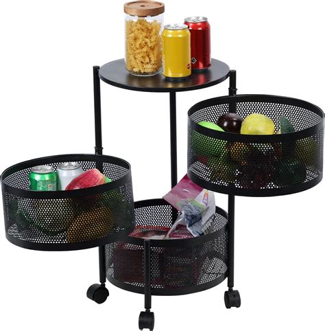 Saiya Rotating Fruit Basket For Kitchen 3 4 5 Tier Circular Rotating Basket With Top Lid Fruit