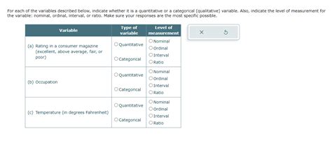 solved for each of the variables described below indicate whether it is a quantitative or a