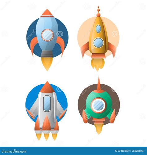 Four Rockets Colorful Flat Vector Poster Isolated On White Stock Vector