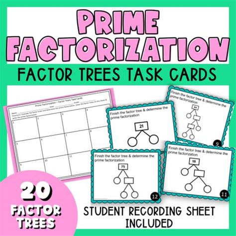 Prime Factorization Factor Trees Task Cards 6th Grade Math Tpt