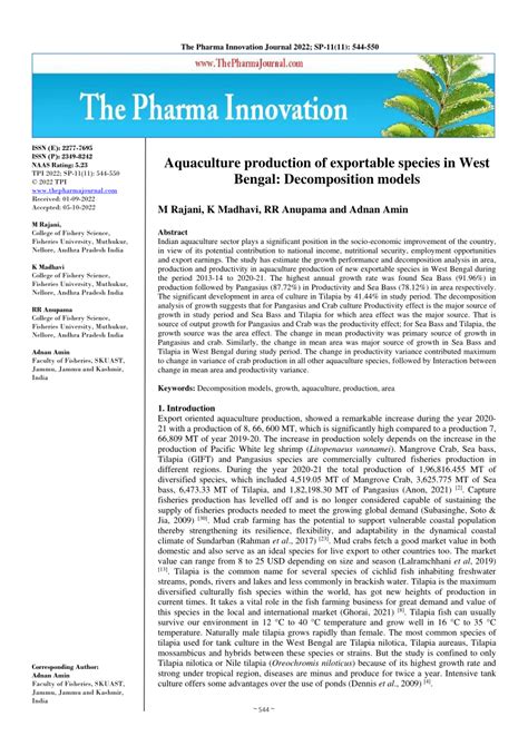 Pdf Aquaculture Production Of Exportable Species In West Bengal