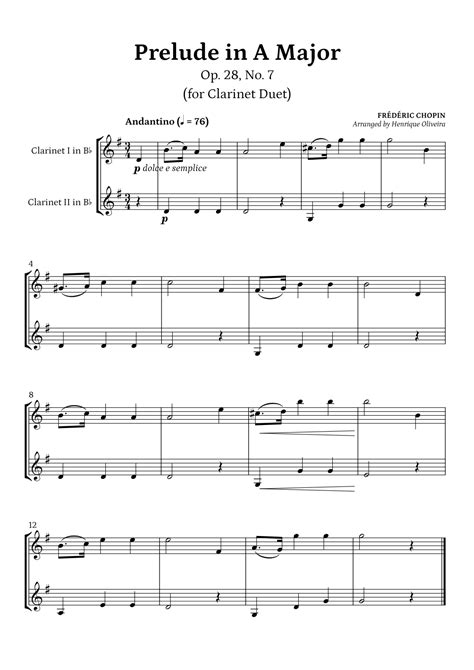 Prelude Op 28 No 7 Clarinet Duet Frédéric Chopin Arr Henrique