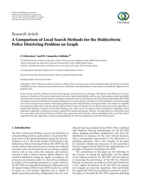 Pdf A Comparison Of Local Search Methods For The Multicriteria Police Districting Problem On Graph