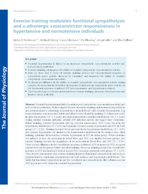 Pdf Exercise Training Modulates Functional Sympatholysis And Alpha