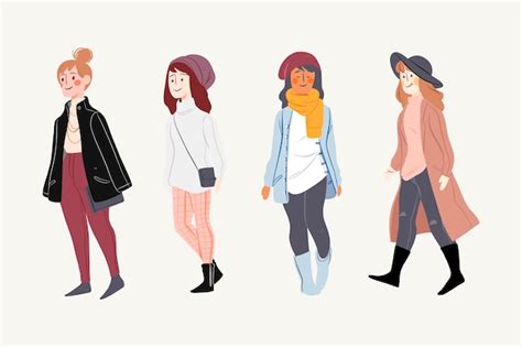 Personas Con Ropa De Invierno Acogedora Vector Gratis