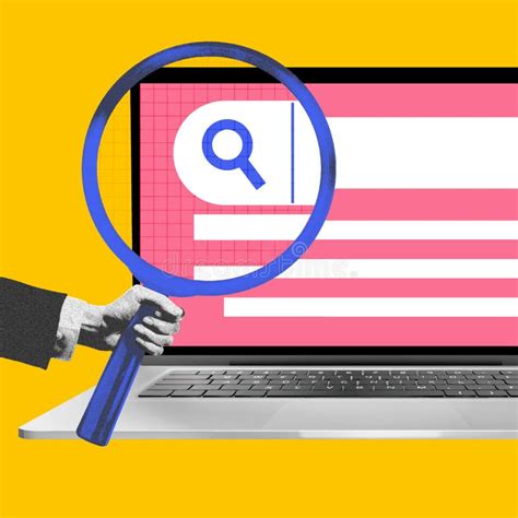 Hand Holding Magnifying Glass Over Laptop Screen With Search Bar