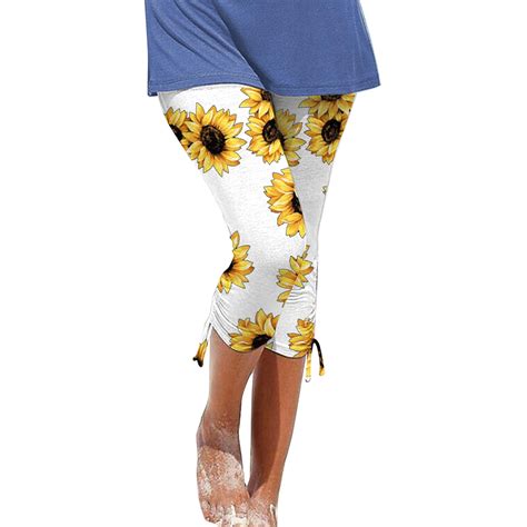 Quyuon Capris Yoga Pants For Women Casual Summer Floral Printed Cropped