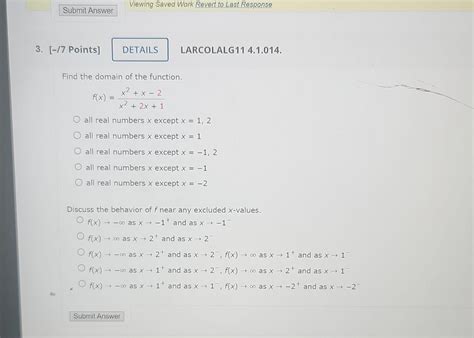 Solved Find The Domain Of The Function F X X2 2x 1x2 X−2