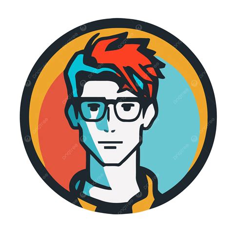 빨간 머리에 안경과 선글라스를 착용한 남성을 위한 그래픽 디자인 로고 벡터 흰색 배경에 있는 유튜버의 단순한 다채로운 아이콘 그림자 없음 작은 프레임 중앙 Png