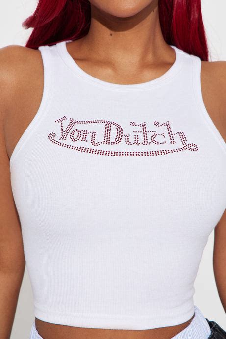 Von Dutch Rhinestone Cropped Tank Top Redwhite Fashion Nova
