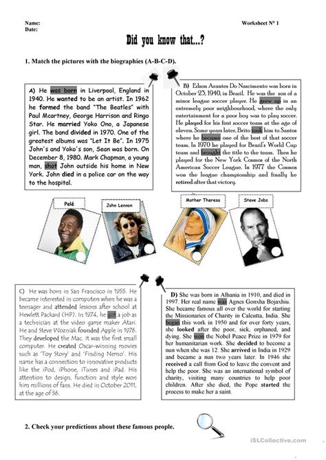 Biography Worksheet Printable Word Searches