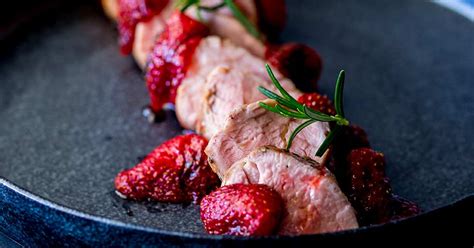 Rosemary Pork Tenderloin With Roasted Strawberries Sprinkles And Sprouts