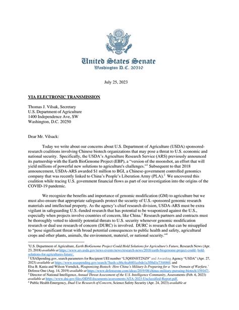 Letter To Usda Secretary Re Bgi With Signatures 20230725 Documentcloud