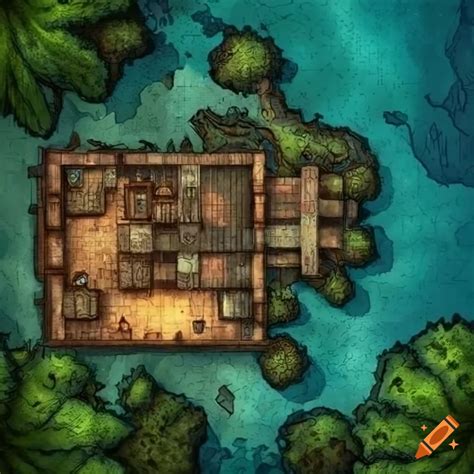 Top Down Rpg Game Map Of A Waterfront Cottage In A Jungle On Craiyon