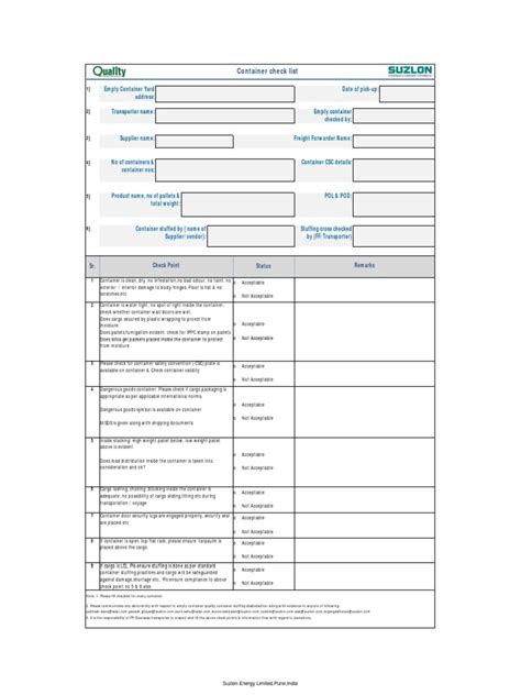 Container Check List Revision 01 Pdf Pallet Cargo