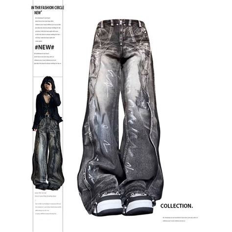Jual Womens Black Gothic Jeans Harajuku Y2k 90s Aesthetic Baggy Denim