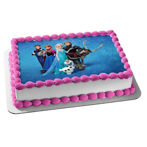 Frozen Anna Elsa Olaf Sven Kristoff And A Blue Background Edible Cake