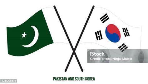 파키스탄과 한국 국기는 교차하고 플랫 스타일을 흔들 공식 비율 올바른 색상입니다 0명에 대한 스톡 벡터 아트 및 기타 이미지