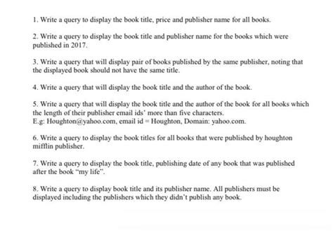Solved 1 Write A Query To Display The Book Title Price And