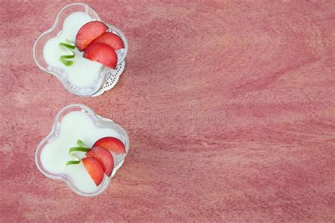 Milk Dessert With Violet Plums Stock Image Image Of Ricotta Text